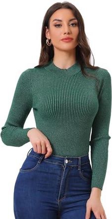 Allegra K Pull à col roulé pour Femme à Manches Longues en Tricot côtelé Pull Vert Foncé L