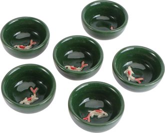 Hemobllo LOORGVEL 6 St&uuml;ck Teetassen aus Keramik in Dunkelgr&uuml;n Eiscrack Design mit Lebensechten Fischen als Hochzeitsgastgeschenk f&uuml;r Besondere Anl&auml;sse Kratzfes