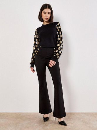 Apricot Rundhalspullover Rundhalspullover mit Mesh-Pailletten&auml;rmeln