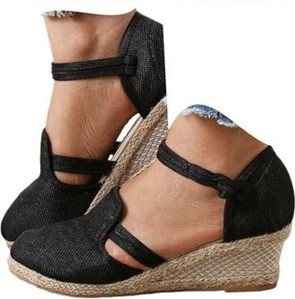Generic Sandales d&eacute;t&eacute; habill&eacute;es pour femme avec sangle de cheville, bout ferm&eacute;, espadrilles compens&eacute;es &agrave; boucle, sandales habill&eacute;es d&eacute;contract&eacute;es ferm&eacute;es &agrave; bo