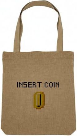 Fabulous Sac Shopping Tote Bag Aspect Lin - Insert Coin Pixel Art Retro Arcade Jeux Vid&eacute;o 8 bits - Sac de Courses Toile Epaisse 360g Beige Naturel Cabas Port&eacute; 
