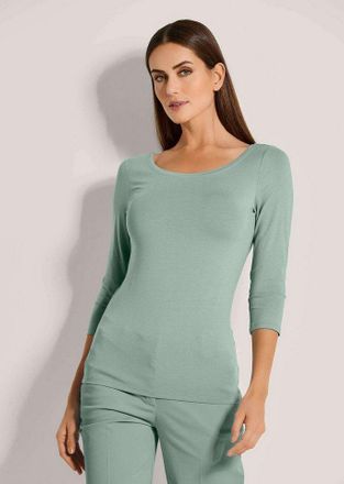 Madeleine 3/4-Arm-Shirt Halbarm Viskose-Oberteil f&uuml;r Damen Figurbetontes Shirt mit U-Boot-Ausschnitt, 3/4-&Auml;rmeln