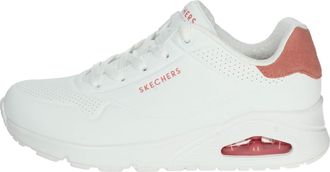 Skechers Damen Uno Pop Back Sneakers, White Durabuck Coral Suede Trim, 37.5 EU