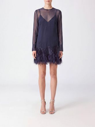 Semicouture Lang&auml;rmeliges Mini-Etuikleid aus Chiffon mit Federn