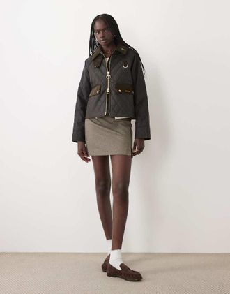 Barbour Icons Spey neu interpretierte karierte Stepp-Wachsjacke in Olivgr&uuml;n