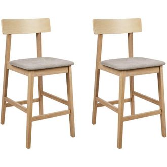 Beliani Beliani - Lot de 2 Chaises de Bar Rembourr&eacute; en Bois dH&eacute;v&eacute;a Clair Assise en Polyester Taupe Isanti