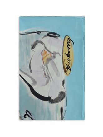 Burberry Womens Silk Scarf Swan Lake Skylight Blue Scarfs