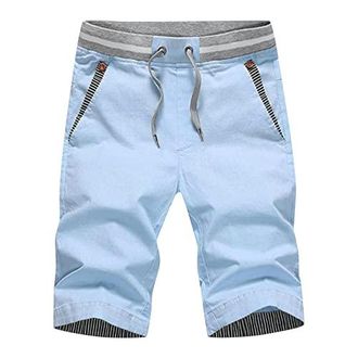 Generic Short ample en coton et lin pour homme avec poches unies - Short de sport d&eacute;t&eacute; d&eacute;contract&eacute; - Pantalon droit brod&eacute; - Short d&eacute;contract&eacute; pour homme - Sho