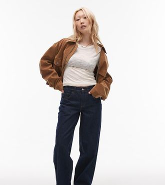 Topshop Petite Jean décontracté à taille basse avec bride réglable - Indigo brut-Bleu