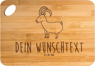 Mr. & Mrs. Panda Personalisiertes Brotzeitbrett Sternzeichen Steinbock - Personalisierte Geschenke, Schneidebrett personalisierbar, Mit Gravur, Bock, graviert, Steinb&ouml;