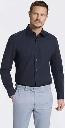 HUGO BOSS Businesshemd BOSS Hank, Herren, Gr. 41, N-Gr, dunkelblau404, Popeline, Obermaterial: 96% Baumwolle, 4% Elasthan, unifarben, slim fit normal, Rundhals,