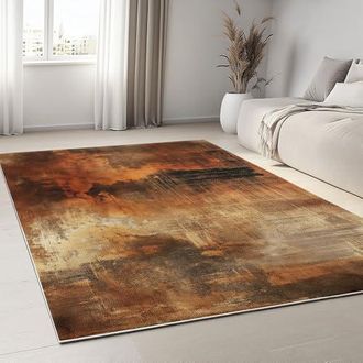 Generic Tapis Salon Peinture Abstraite Texture rouill&eacute;e Chambre Doux Tapis Jaune fonc&eacute; Poils Ras Antid&eacute;rapant, Tapis de Salon 140x200 cm Chic Salon Chambre Bu