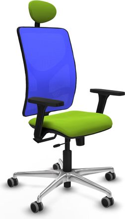 Piqueras y Crespo Motorradstuhl mit 3D-Armlehnen, h&ouml;henverstellbarer Lendenwirbelst&uuml;tze und festem Kopfteil, ausgestattet mit Syncro/Traslack und Schneideschaum, Blau/P