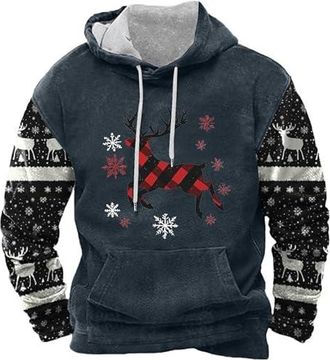 Generic Sweat à capuche de Noël pour homme 2025, fantaisie moche imprimé graphique 3D, sweat-shirt décontracté pour fêtes de fin dannée, pull à capuche avec p