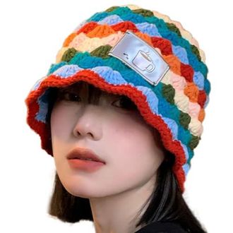 Generic Bonnet dhiver pour femme, chapeau de p&ecirc;cheur au crochet - Bonnet dhiver avec bonnet au crochet r&eacute;tro - Bonnet chaud tricot&eacute; color&eacute;, bonnet dhiver fabr