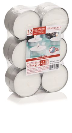 Wiedemann 12er Flatpack Maxi-Teelichte 8hr 19/57mm (Weiß)