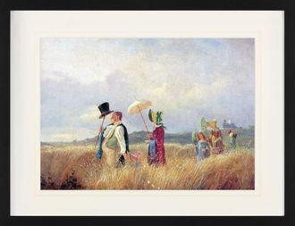 1art1 Carl Spitzweg Poster Der Sonntagsspaziergang Gerahmtes Bild Mit Edlem Passepartout | Wand-Bilder | Im Bilderrahmen 80x60 cm