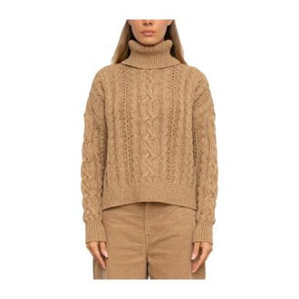Ralph Lauren Pull &agrave; col roul&eacute; en maille torsad&eacute;e chin&eacute;e - Femme - Pulls - Brun - Taille: 38 FR
