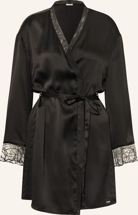 Calvin Klein Damen-Morgenmantel Ck Black Satin Aus Seide schwarz