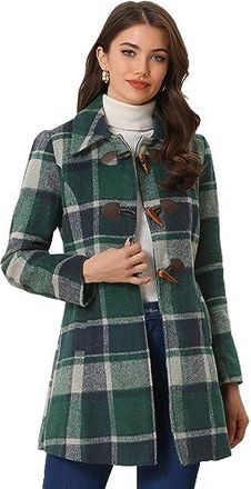 Allegra K Manteau à bascule classique pour femmes à col rabattu et à carreaux sur le devant Vert S
