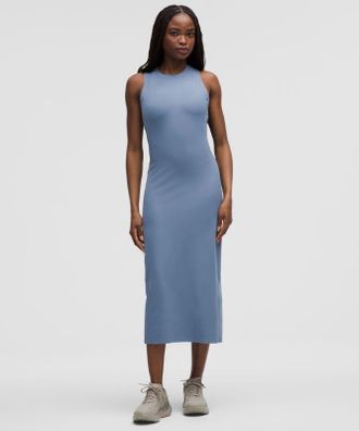 lululemon All Aligned geripptes Midi-Kleid für Frauen - Größe 10 in Washed Denim