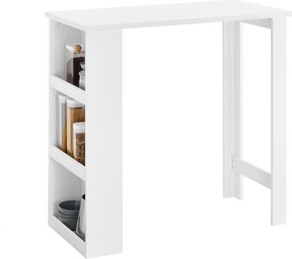 SoBuy Küchentheke Bartisch mit 3 Ablageflächen, Stehtisch für Kleine Räume, Hoher Tresentisch für Küche, Wohnzimmer oder Büro Weiß 112 x 106 x 57 cm FWT17-I