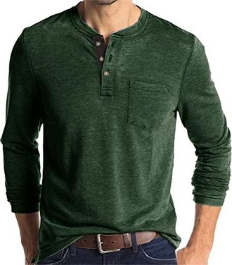 Minetom Homme Henley T-Shirt Manches Longue Détendu en Forme Décontractée avec Boutons Patte De Boutonnage Col Rond Chemises A Vert Clair M