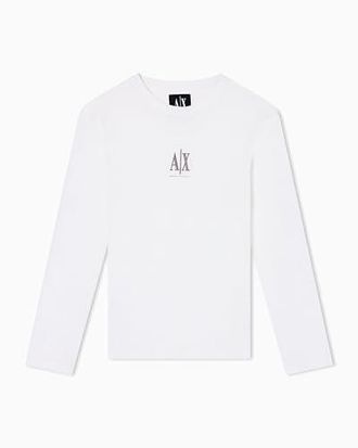 A|X Armani Exchange Icon Project, Embroidered Logo, Long Sleeve T-Shirt, Ecru, S Homme