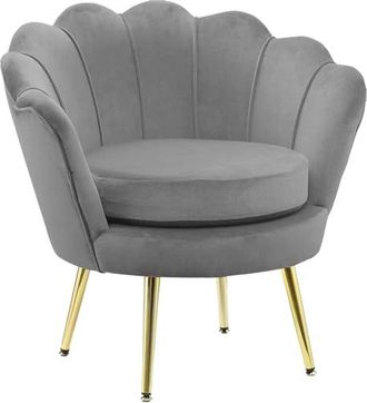 Gardenia Sessel mit Muschel-Rückenlehne, gepolstert, mit verchromten Beinen, ideal für Wohnzimmer, Schlafzimmer und Büro, Sessel aus Samt, Hellgrau, 77 x 79 x 