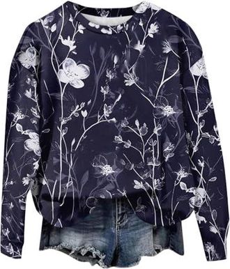 Generic Sweat-shirt surdimensionné pour femme, col ras du cou pour lautomne, imprimé ethnique, art bohème, décontracté, pull vintage à manches longues, pull t