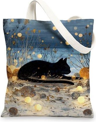 Generic Sacs fourre-tout artistiques en toile avec motif de chat, sacs dépicerie réutilisables, légers et lavables, sacs en toile pour salle de sport, extérie