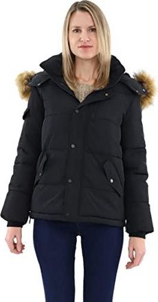 Malito more than fashion Malito AY128 Veste matelassée dhiver pour femme | Anorak dhiver rembourré | Veste avec capuche et fourrure synthétique, Noir, XL taille courte