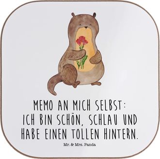 Mr. & Mrs. Panda Untersetzer für Gläser Otter Blumenstrauß - Geschenk, Selbstvertrauen, Coaster, Süß, Tischuntersetzer, Positiv, gläseruntersetzer, Tassen, Tassenunter