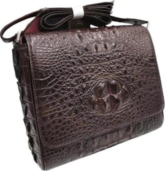 Generic Sac cabas pour femme en cuir de crocodile v&eacute;ritable exotique, sac &agrave; rabat d&eacute;contract&eacute; pour homme en cuir dalligator v&eacute;ritable, sac bandouli&egrave;re simple 