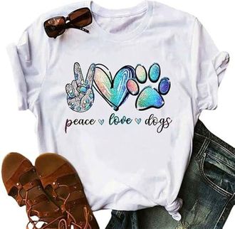 Keephen Patte de Chien Amour Coeur T-Shirt Femmes Mignon Patte de Chien Impression 3D Manches Courtes Tee Shirt &Eacute;t&eacute; Grande Taille Col Rond Pullover Tops