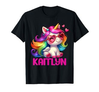 BDAZ Kaitlyn Personalisierter Name, buntes Einhorn f&uuml;r Damen und M&auml;dchen T-Shirt