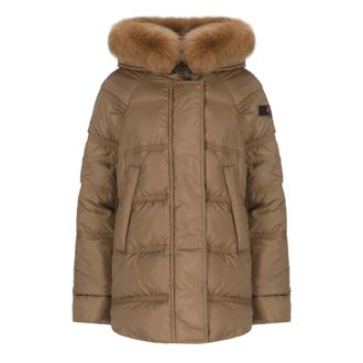 Peuterey Femme, Vestes, Brun, Taille: 38 FR Doudoune avec Bordure en Fourrure