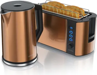 Arendo Fr&uuml;hst&uuml;cksset 2-teilig, 1,5L Wasserkocher Edelstahl, 1500W Langschlitz Toaster frukost, Kupfer - Arendo