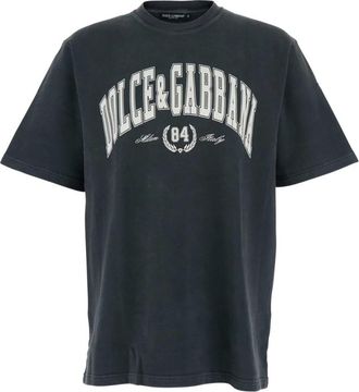 Dolce & Gabbana Homme, Tops, Gris, Taille: S T-shirt en coton avec imprim&eacute;
