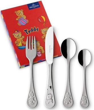 Villeroy & Boch Villeroy und Boch Teddy Kinderbesteck 4-teilig, 18/10 Edelstahl, Silber, 21,5 x 15 x 2,5 cm
