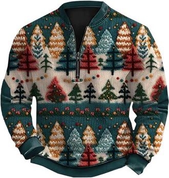 Generic Sweats à capuche pour homme - Décontracté - Mode - Ample - Impression de Noël 3D - Fermeture éclair - Manches longues - Sweat à capuche dhiver, vert m