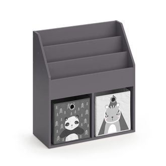 Vicco Kinderregal Grau Luigi mit 2 Faltboxen Opt.2-72x79x31 cm hergestellt aus Spanplatte - B&uuml;cherregal f&uuml;r Familien mit Kids, Cleveres M&ouml;bel f&uuml;r kreative S