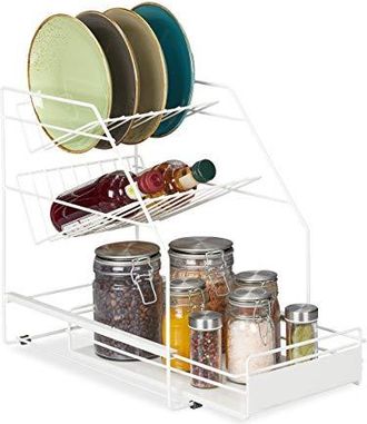 Relaxdays Küchenschrank Organizer, ausziehbar, freistehend, mehr Stauraum, Küchenregal HxBxT: 39,5 x 25 x 40 cm, weiß, 10035645
