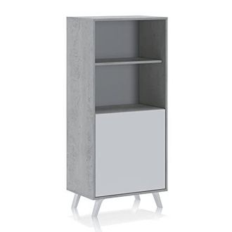 Wink Design Bar, Hochschrank, Umweltfreundliche Platten aus Holz, Melamin, Lärche Weiß, Beton, H135 x 60 x 40 cm