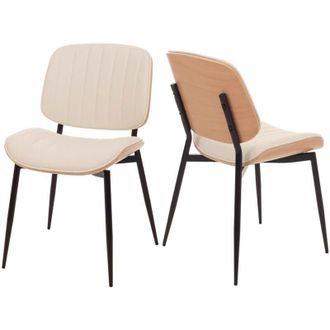 Hhg jamais utilisé] Lot de 2 chaises de salle à manger 182, chaise de cuisine, bois courbé similicuir Öko-Tex mvg, naturel, blanc