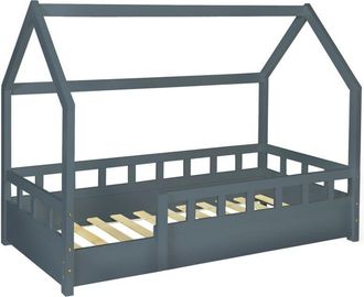 IDMarket Idmarket - Lit cabane enfant 80 x 160 cm neree gris avec sommier et barrières
