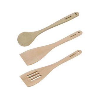 Fackelmann 9907250 Lot de 3 ustensiles de cuisine en bois, cuill&egrave;re en bois, spatule en bois, ustensile bois, ustensile de cuisine, cuillere bois, Bois FSC, 30 x