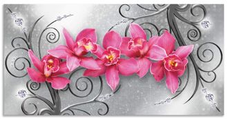 Artland ARTland Wanddeko Wandbild Alu für Innen & Outdoor Metall Bild 100x50 cm Querformat Abstrakte Bilder Pflanzen Blumen Blüte Orchideen Kunst Pink U1QT