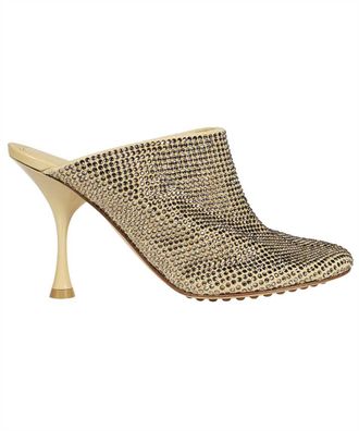 Bottega Veneta Womens Sparkle Dot Sock Mules Beige Ovine Leather Sandal