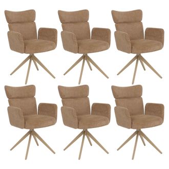 Hhg [non Utilizzato] Set 6 Sedie Sala Pranzo Hhg-057, Girevole Posizionamento Automatico, Boucl&eacute; 350g/m&sup2;, Marrone Chiaro, Gambe Color Legno